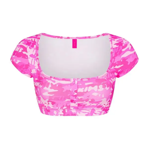 Skims Signature Swim Super Cropped T-Shirt - Pink Skims Camo